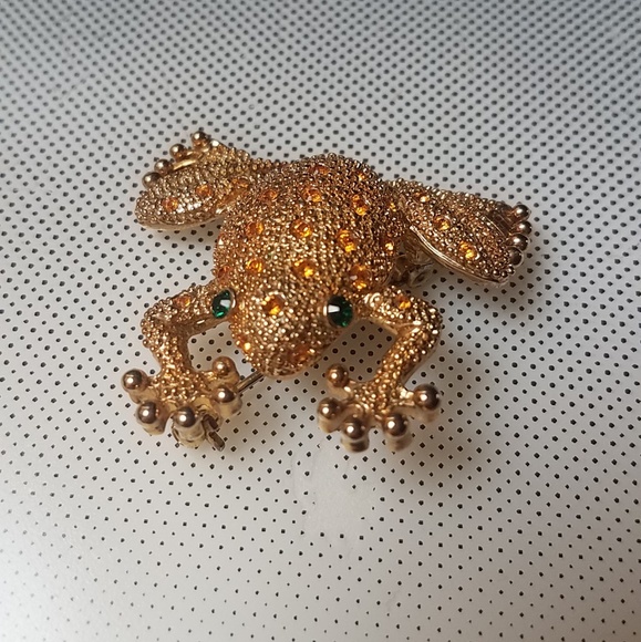 Jewelry | Darling Yellow Gemstone Frog Pin Green Gem Eyes | Poshmark